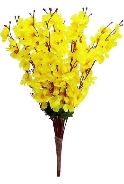 Nettenevime Yapay Çiçek Bahardalı Japon Kiraz Çiçeği 7 Dallı 57CM Sarı