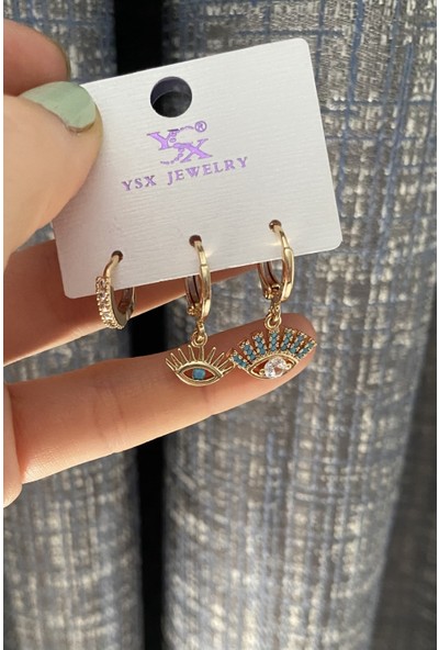 Pingala Aksesuar Üçüncü Göz Detay Gold Zirkon Küpe