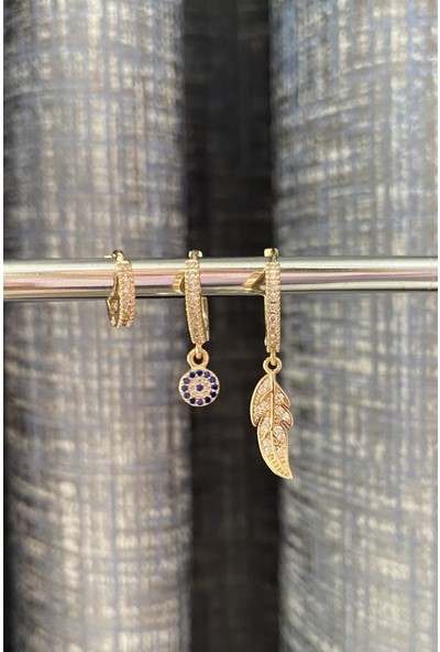 Pingala Aksesuar Tüy Detaylı Gold Zirkonyum Küpe