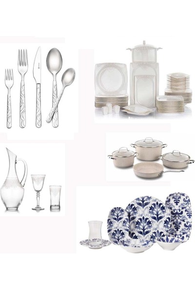 By Hanedan Yemek-Kahvaltı-Çatal Kaşık-Tencere-Çaydanlık Seti Çeyiz Seti 201 Parça