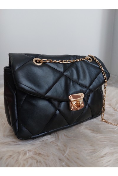 Faviens Zincirli Kapitone Çanta Siyah