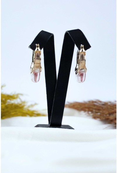 Kokoş Hanım Dikdörtgen Tasarım Şeffaf Cam Küpe Kahverengi