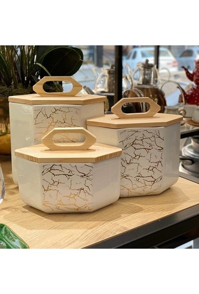 Yaldızlı Prizma 3'lü Seramik Saklama Kabı Yaldızlı Prizma 3'lü Seramik Saklama Kabı