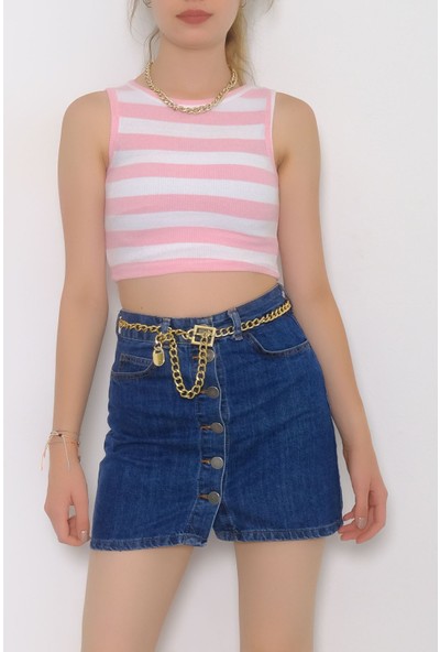 İsunstore Kaşkorse Çizgili Atlet Pembe - 10150.1567.