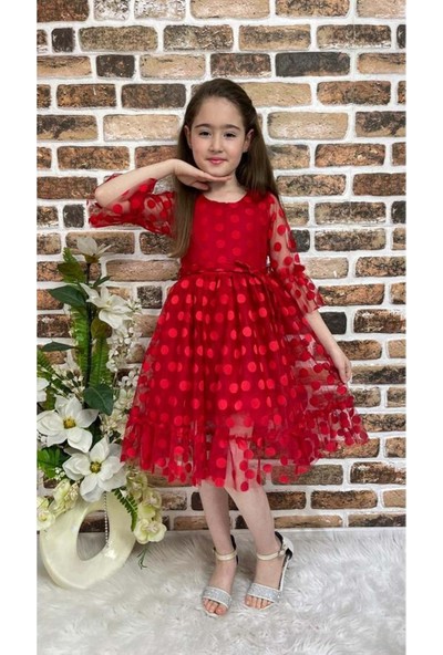 Mnk Baby Melek Iri Puantiyetli Dantel Kız Çocuk Elbise