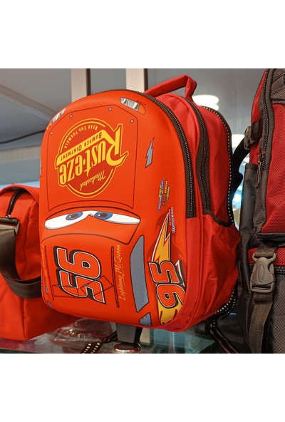 Bircan Shop Şimşek Mcqueen 5d Kabartmalı Kırmızı Erkek Tekerlekli Ilkokul Çantası