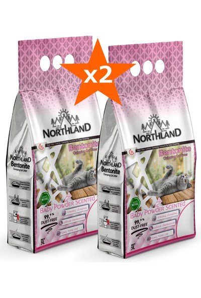 Northland Bebek Pudrası Kokulu Doğal Bentonit Kedi Kumu 5+5 lt Northland Bebek Pudrası Kokulu Doğal Bentonit Kedi Kumu 5+5 lt