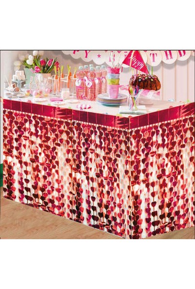 Hediyeconcepti Püsküllü Işıltılı Metalize Kırmızı Kalpli Masa Eteği 75X360 cm Hediyeconcepti Püsküllü Işıltılı Metalize Kırmızı Kalpli Masa Eteği 75X360 cm