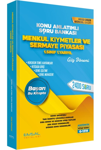 Emsal Yayınları AÖF Menkul Kıymetler ve Sermaye Piyasası 1. Sınıf 1. Yarıyıl Güz Dönemi Yeni Baskı