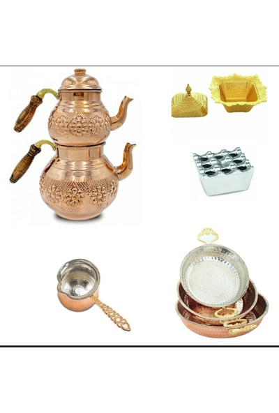 Bakır Caydanlik , Şekerlik , Küllük , Tava Seti , 5 Fincanlik Cezve Komple Takım Çeyiz Setleri Bakır Caydanlik , Şekerlik , Küllük , Tava Seti , 5 Fincanlik Cezve Komple Takım Çeyiz Setleri