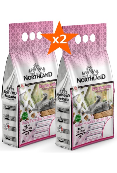 Northland Bebek Pudrası Kokulu Doğal Bentonit Kedi Kumu 10+10 lt Northland Bebek Pudrası Kokulu Doğal Bentonit Kedi Kumu 10+10 lt