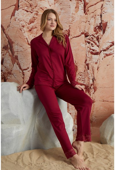 Farya Home Dreamy Dantel Detaylı Uzun Kollu Gömlek Pijama Takımı