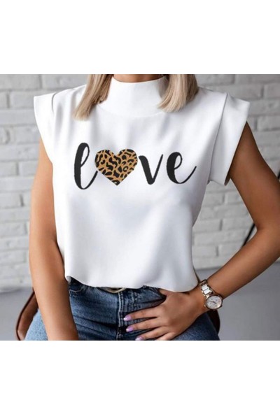 Rengamoda Love Baskılı Scuba Puf Kumaş Bluz
