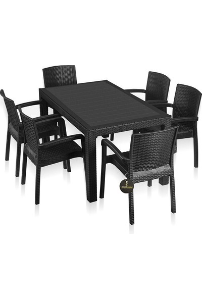 Çavdar Group Rattan 90 x 150 cm Black Camlı Trend Lüx 6 Kişilik Masa Takımı Çavdar Group Rattan 90 x 150 cm Black Camlı Trend Lüx 6 Kişilik Masa Takımı