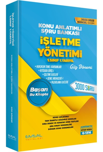 Emsal Yayınları AÖF Işletme Yönetimi 1. Sınıf 1. Yarıyıl Güz Dönemi 2022-2023 Yeni Baskı (Ciltli) Emsal Yayınları AÖF Işletme Yönetimi 1. Sınıf 1. Yarıyıl Güz Dönemi 2022-2023 Yeni Baskı (Ciltli)