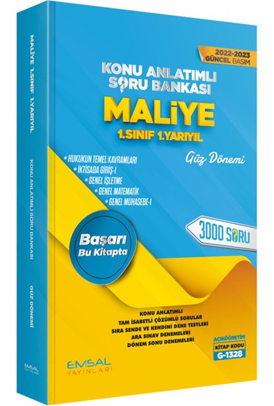 Emsal Yayınları AÖF Maliye 1. Sınıf 1. Yarıyıl Güz Dönemi 2022-2023 Yeni Baskı (Ciltli) Emsal Yayınları AÖF Maliye 1. Sınıf 1. Yarıyıl Güz Dönemi 2022-2023 Yeni Baskı (Ciltli)