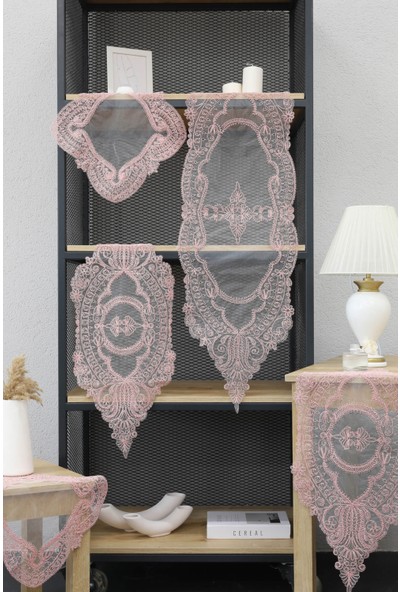 Favora Lüks 5 Parça Kordon Işlemeli Salon Takımı - Pudra