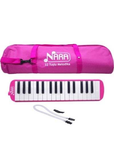 Nara 32 Tuşlu Pembe Melodika Çanta - Hortum Nara 32 Tuşlu Pembe Melodika Çanta - Hortum