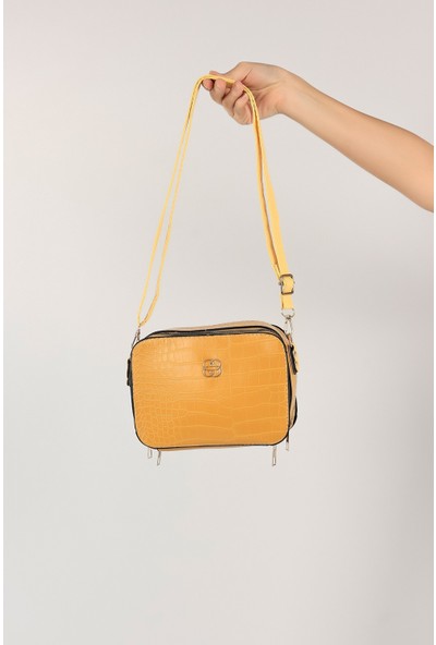 Moda Hardal Kroko Desen Çift Gözlü Omuz Çantası Moda Hardal Kroko Desen Çift Gözlü Omuz Çantası