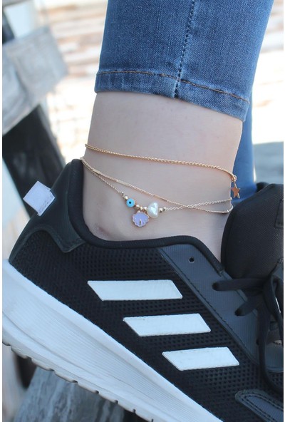 Gold Renk Lila Mineli Istiridye Model Çoklu Halhal 01 Gold Renk Lila Mineli Istiridye Model Çoklu Halhal 01