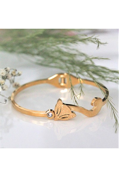 Pruva Şık Tasarım Çelik Tilki Model Gold Altın Kelepçe Kadın Bileklik Pruva Şık Tasarım Çelik Tilki Model Gold Altın Kelepçe Kadın Bileklik