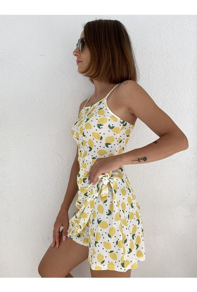 Via Loris Kadın Limon Desenli Askılı Tulum Via Loris Kadın Limon Desenli Askılı Tulum