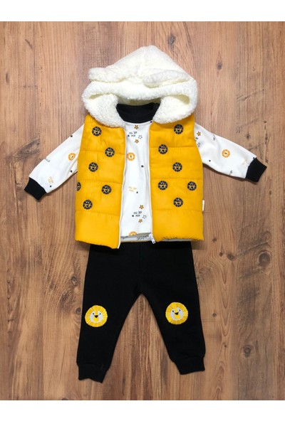 Hıppıl Baby 3'lü Takım Aslan Nakışlı Yelekli Kapüşonlu.