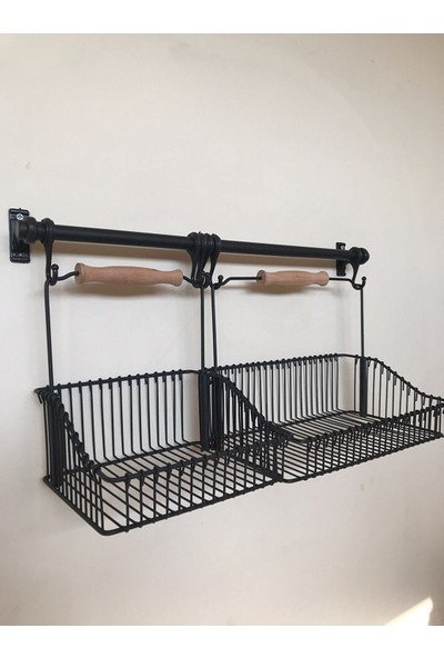 Metal Ferforje Çok Amaçlı Sepet 3'lü Set 1 Adet Askılık 20X30 20X20 2 Adet Sepet