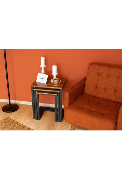 Ahşap Dekoratif Tasarım 3'lü Zigon Sehpa Yan Sehpa Koltuk Sehpası