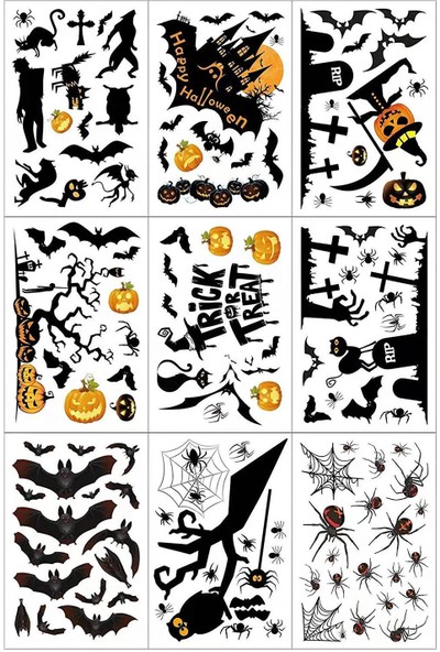 Teenwei 9pcs/set Arka Plan Çıkartması Çıkarılabilir Atmosferler Ekle Siyah Korku Cadılar Bayramı Yarasa (Yurt Dışından)