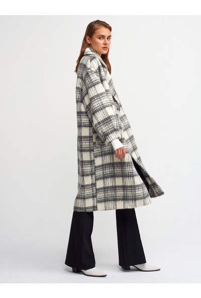 Dilvin 6933 Ekoseli Kaban-Ekru-Siyah Dilvin 6933 Ekoseli Kaban-Ekru-Siyah