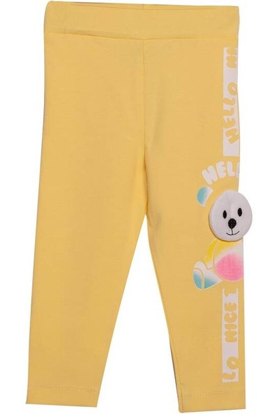 Timi Kids Ayıcık Detaylı Kız Çocuk Tayt 3878 | Sarı