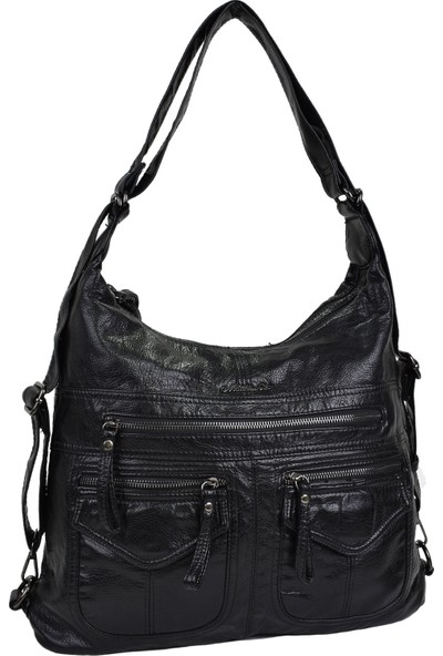 Elatae Soft Deri Kadın Kol ve Sırt Çantası Siyah BYN961