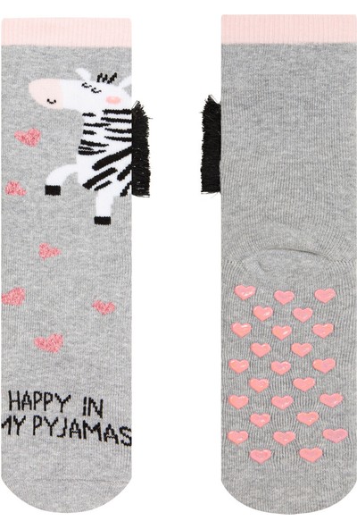 Açık Gri Melanj Kız Çocuk Zebra Soket Çocuk
