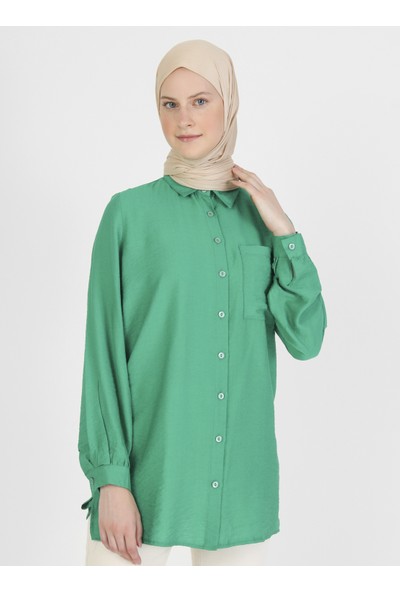 Benin Dokulu Kumaş Cep Detaylı Gömlek - Çimen Yeşili - Benin
