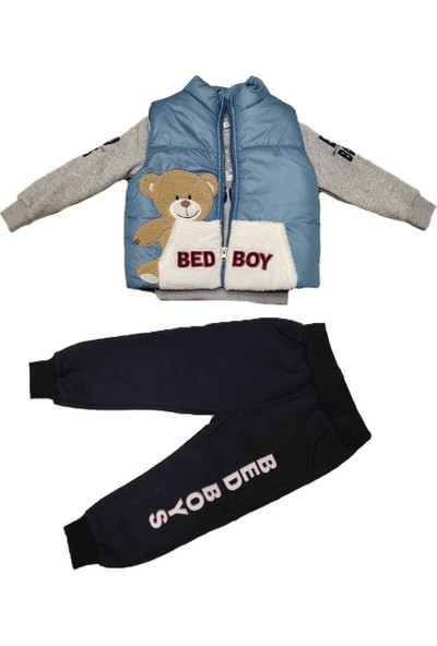Lifeformoda Erkek Çocuk Bed Boys Ayıcık Nakışlı Mikro Yelekli 3'lü Eşofman Takım 50047