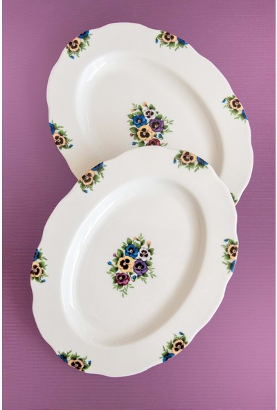 Bursa Porselen Dekor Menekşe 2 Li Porselen Kayık Tabak