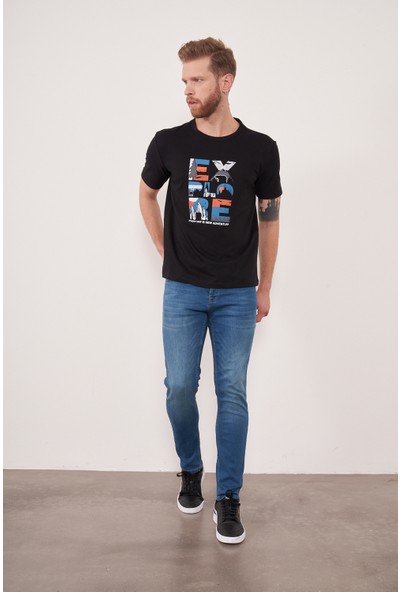 Çetinkaya Mentality 3685 Bisiklet Yaka Penye Regular Siyah T-Shırt