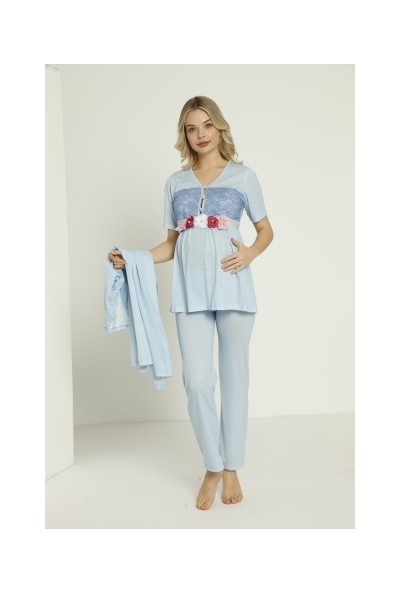 Jenika Kadın Sabahlıklı 3 Lü Hamile Pijama Takım