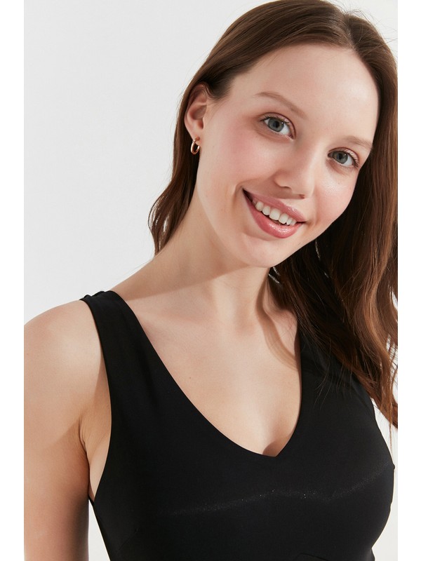 Penti Siyah Basic Fileli Şerit Detaylı Shapewear Mayo Fiyatı