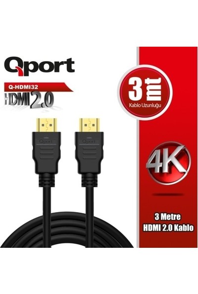 Qport Q-HDMI32 HDMI Kablo 3mt Ver2.0 Altın Uçlu 3D 4K Qport Q-HDMI32 HDMI Kablo 3mt Ver2.0 Altın Uçlu 3D 4K