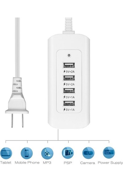 Ozmik 4 Usb'li Çoğaltıcı Priz Iphone Uçlu Kablosu-1 Metre 5V=2A Ozmik 4 Usb'li Çoğaltıcı Priz Iphone Uçlu Kablosu-1 Metre 5V=2A