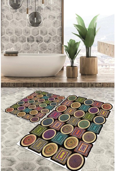Viyana Home Dijital Baskılı Kaymaz Tabanlı Yıkanabilir 2'li Set Banya Halısı Klozet Takımı Paspas VHKZ-HY-1020 Viyana Home Dijital Baskılı Kaymaz Tabanlı Yıkanabilir 2'li Set Banya Halısı Klozet Takımı Paspas VHKZ-HY-1020