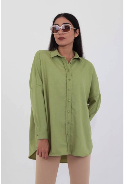 Coral Cepsiz Oversize Gömlek Açık Yeşil
