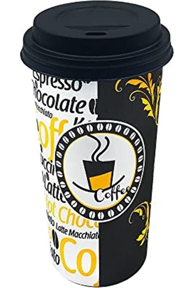 Excodi Cup - [ Aygün Cup ] 12 Oz Siyah Kapaklı Karton Bardak - 300 ml - 100 Adet Kaliteli Kahve Bar