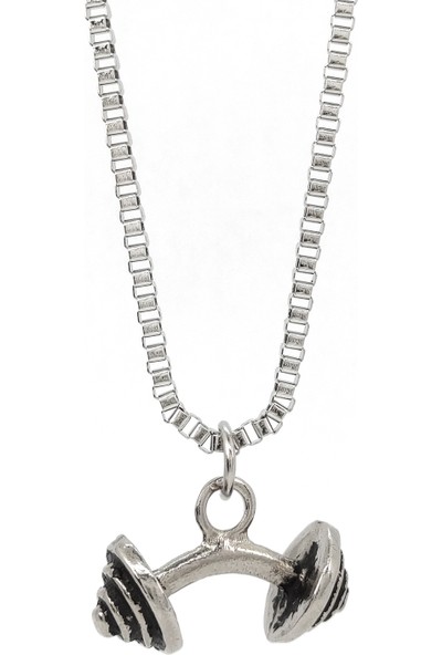 Kolbi Sporcu Ağırlık Erkek Dambıl Kolye Küp Zincirli Gümüş Kaplma