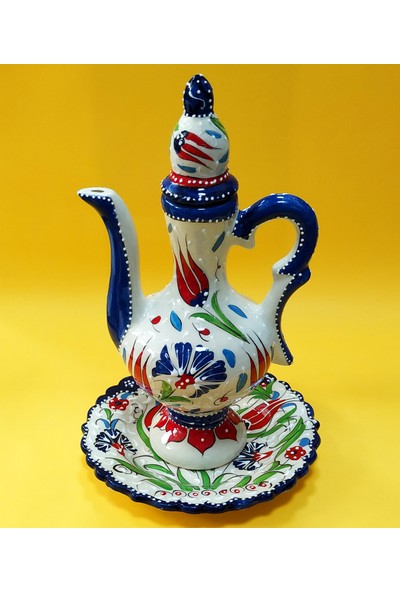 Otogar Çini El Yapımı Seramik Orta Boy Alt Tabaklı Ibrik Konsol Takımı