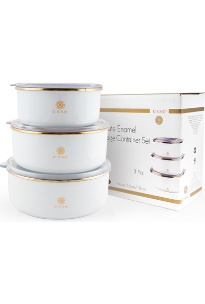 Esse Emaye Yuvarak Saklama Kabı 14/16/18CM - Beyaz