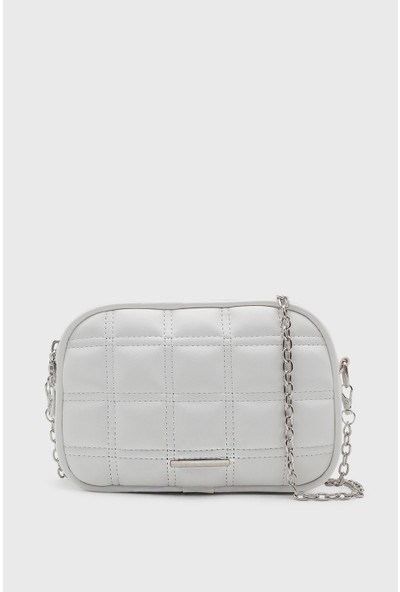 Lunablu Beyaz Çift Fermuarlı Zincir Saplı Çanta