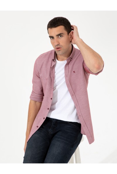Pierre Cardin Erkek Bordo Gömlek 50255278-VR014 Pierre Cardin Erkek Bordo Gömlek 50255278-VR014